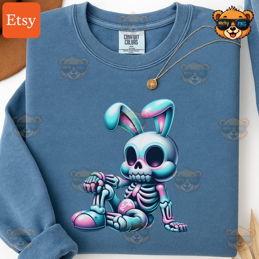 Cute Neon Skeleton Bunny PNG, Pastel Goth Kawaii Rabbit Art, Vaporwave ...
