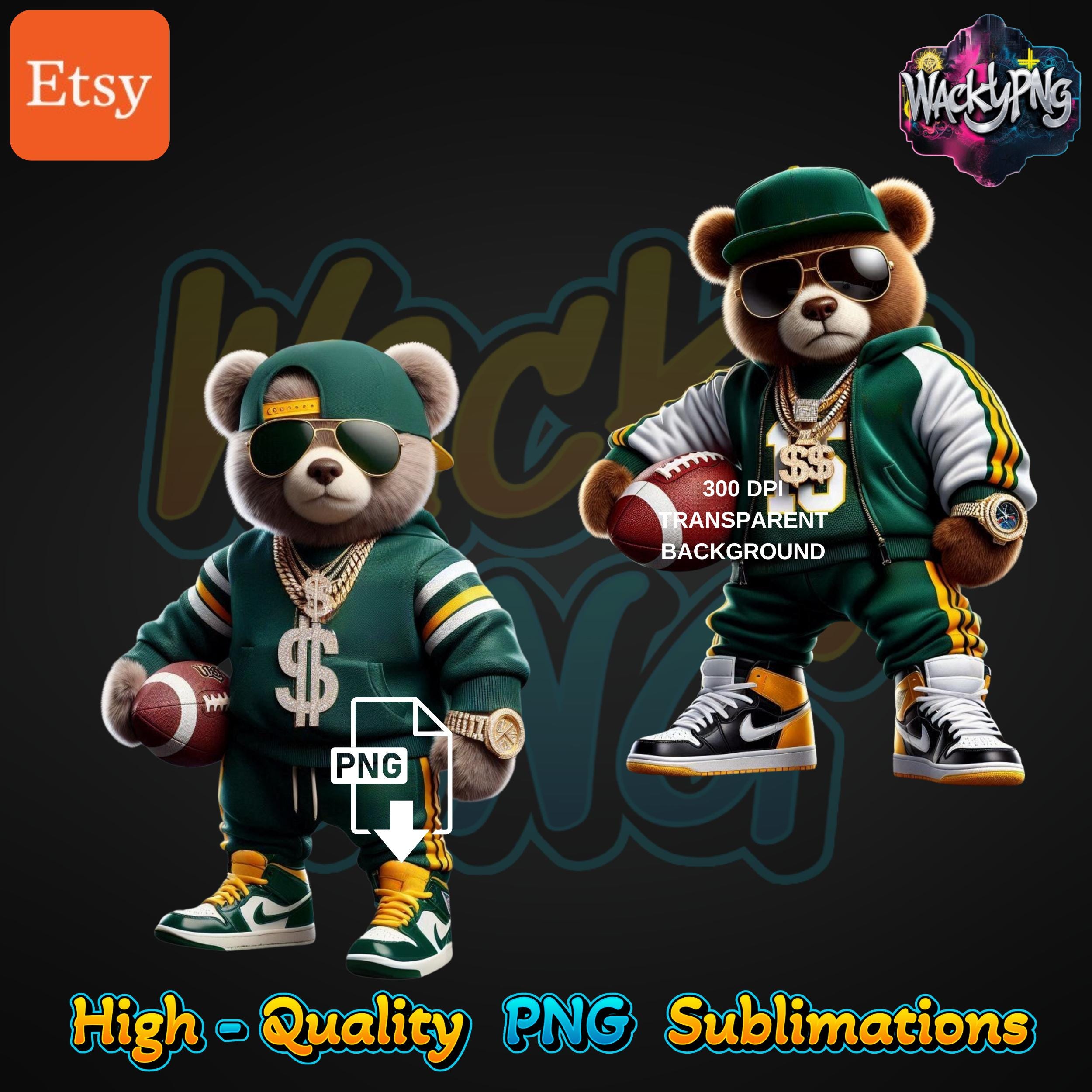 Gangsta Football Teddy Bear PNG: Urban Streetwear Design (digital ...