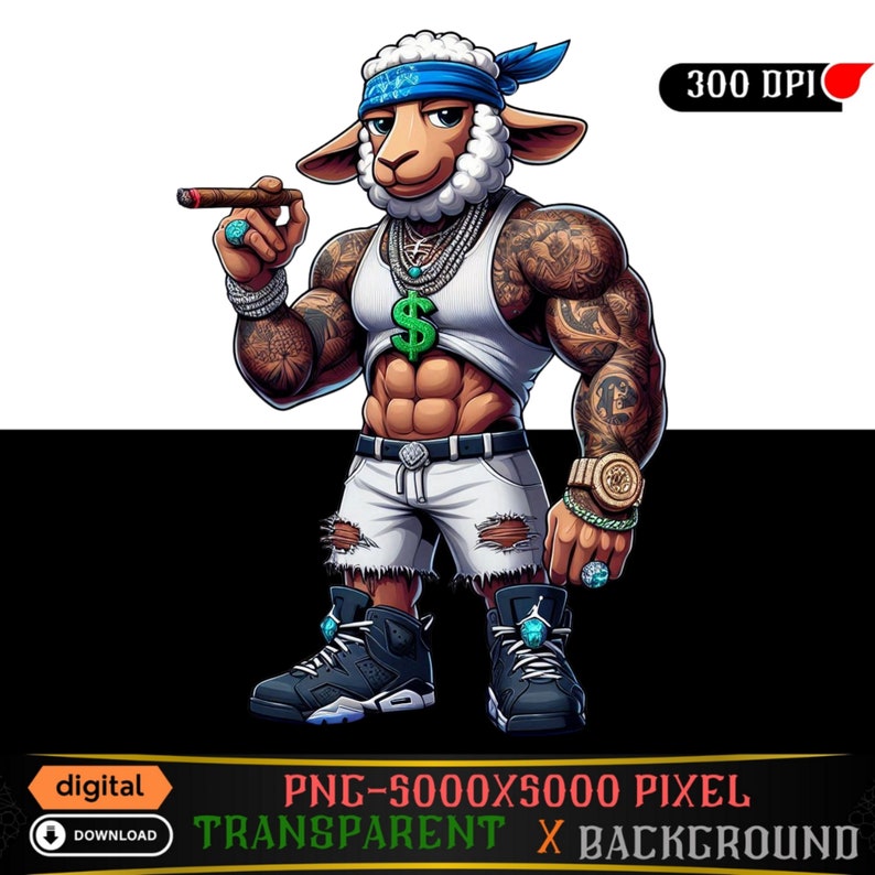 Gangster Sheep Muscular Sheep Urban Trap Designs Wacky Fan Art Instant ...