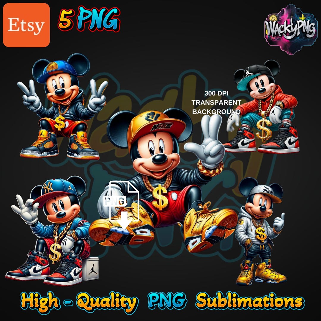Urban Hip-hop Mickey Mouse, Gangster Mickey Mouse Bundle PNG Ideal for ...
