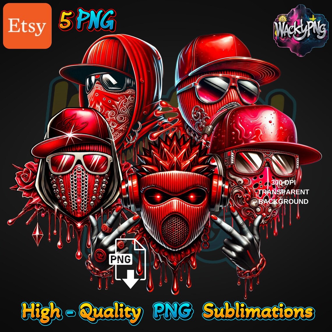 Urban Red Ski Mask Png, Gangster Red Ski Mask PNG Ideal for T-shirt ...