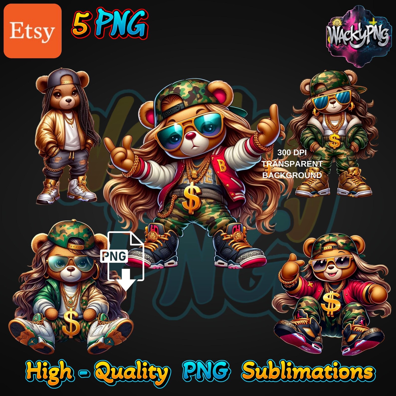 Gangster Bear PNG: Urban Streetwear Digital Design (300 DPI) - Etsy