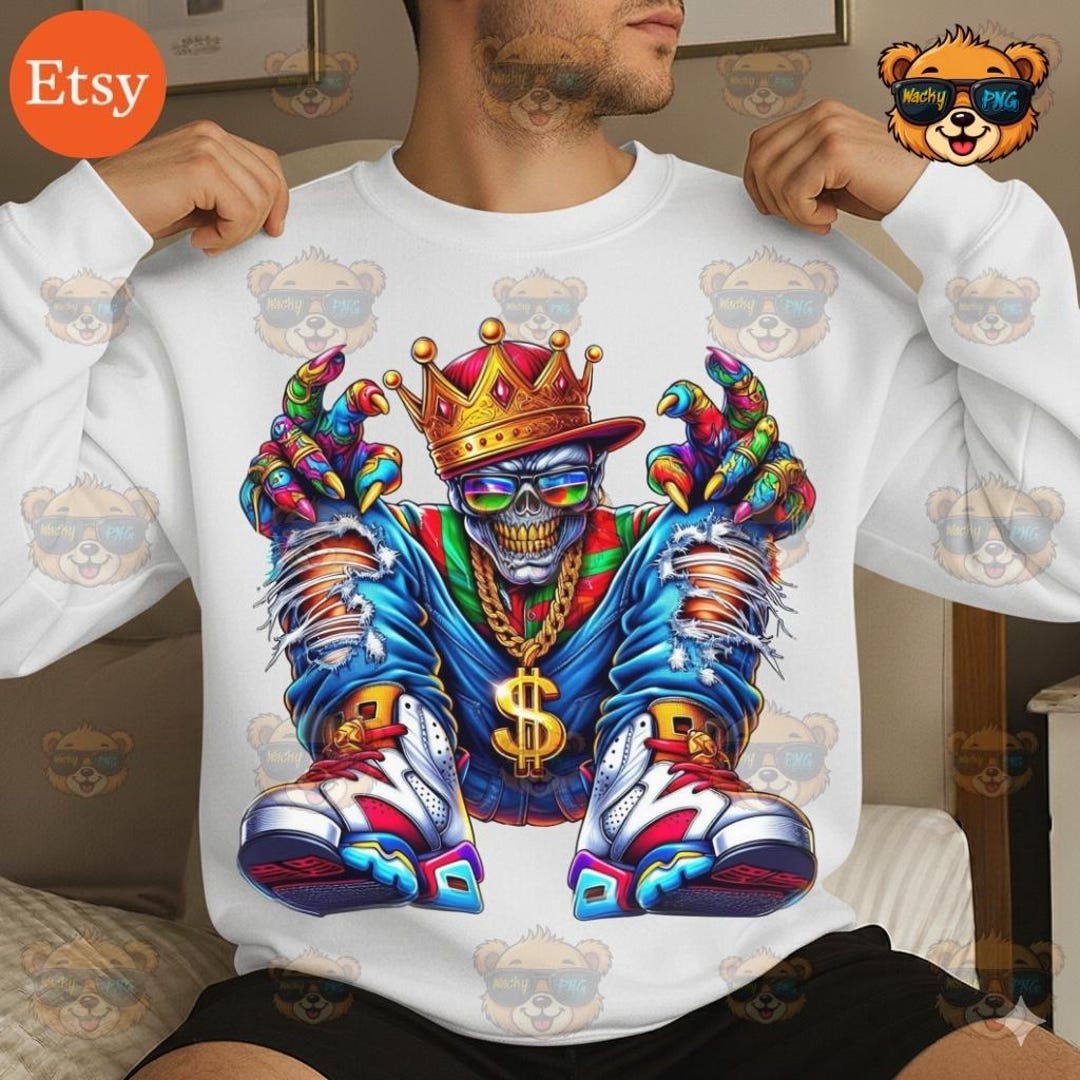 Gangster Skeleton King PNG: Urban Streetwear Design (digital Download ...