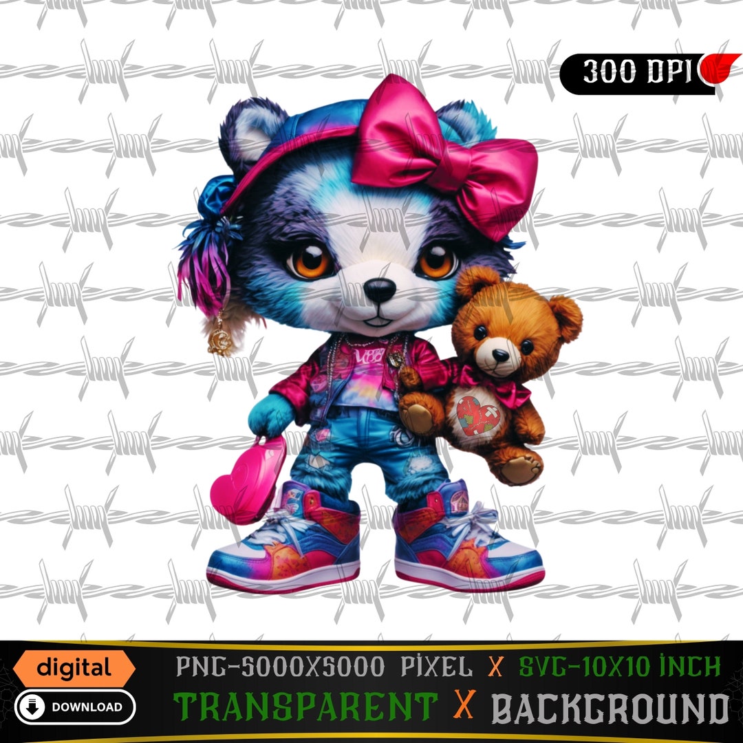 Urban Sublimation, Cool Girl Cute Bear Png, Files for Shirts Colorful ...