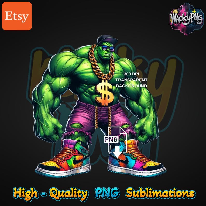 Gangster Hulk | Urban Super Hero | Urban Trap Designs | Wacky Fan Art | Instant Digital Download ...