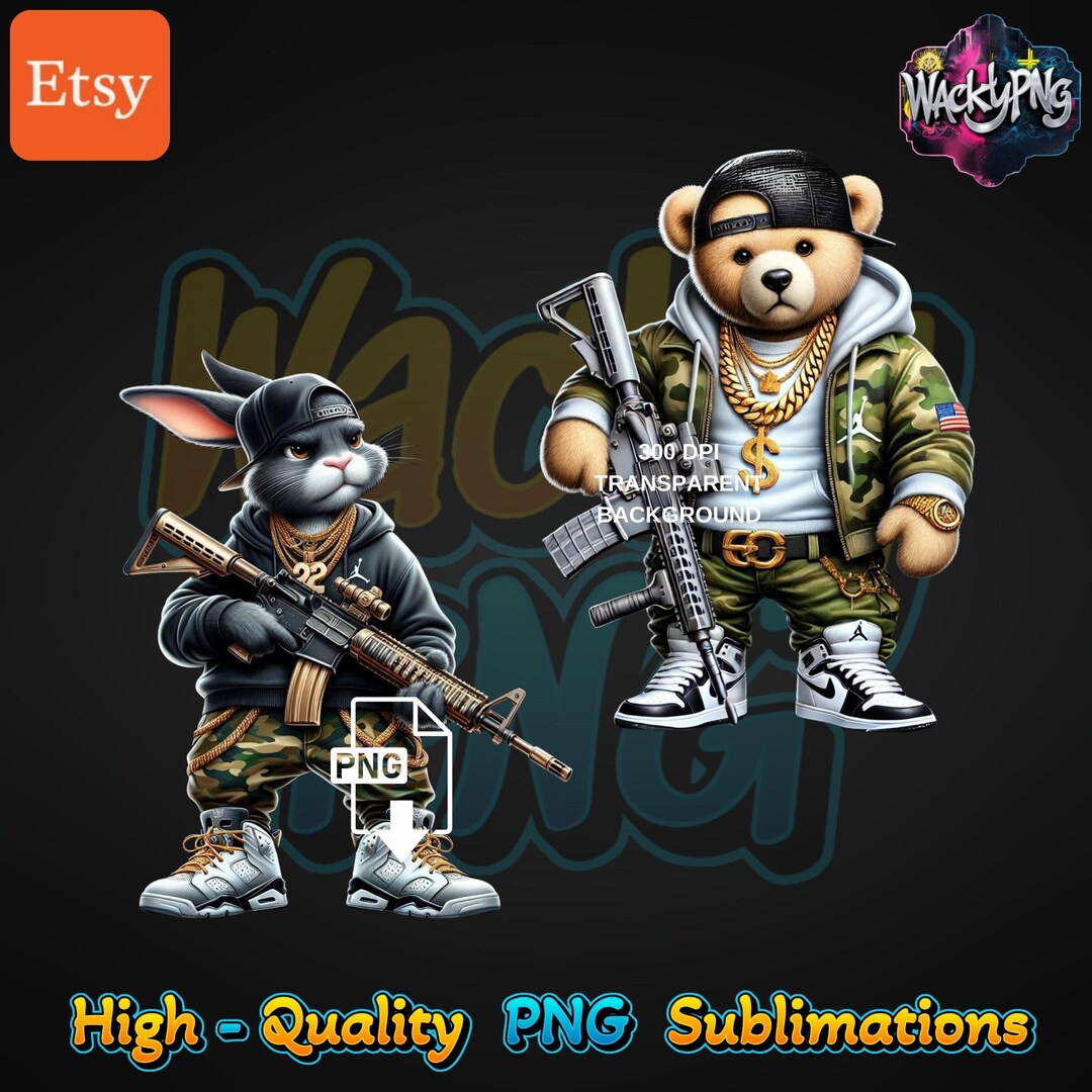 Urban Gang Bunny and Teddy Bear PNG | Urban Trap Designs | Wacky Fan ...