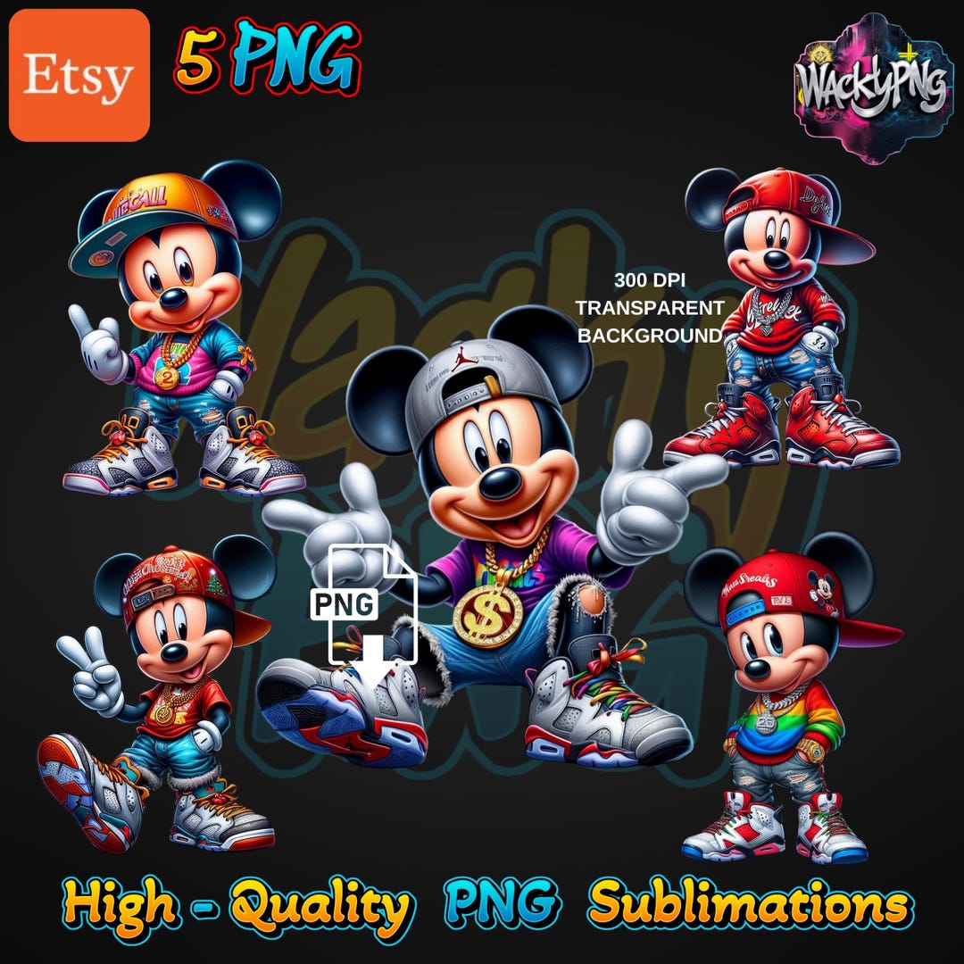 Hiphop Mickey Mouse PNG | Urban Trap Designs | Wacky Fan Art | Instant ...