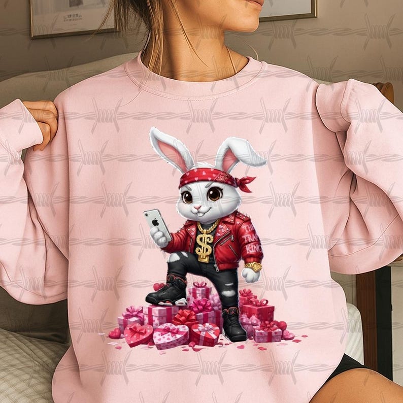 Gangsta Bunny Valentine PNG, Luxury Streetwear Rabbit With Hearts, Cute ...