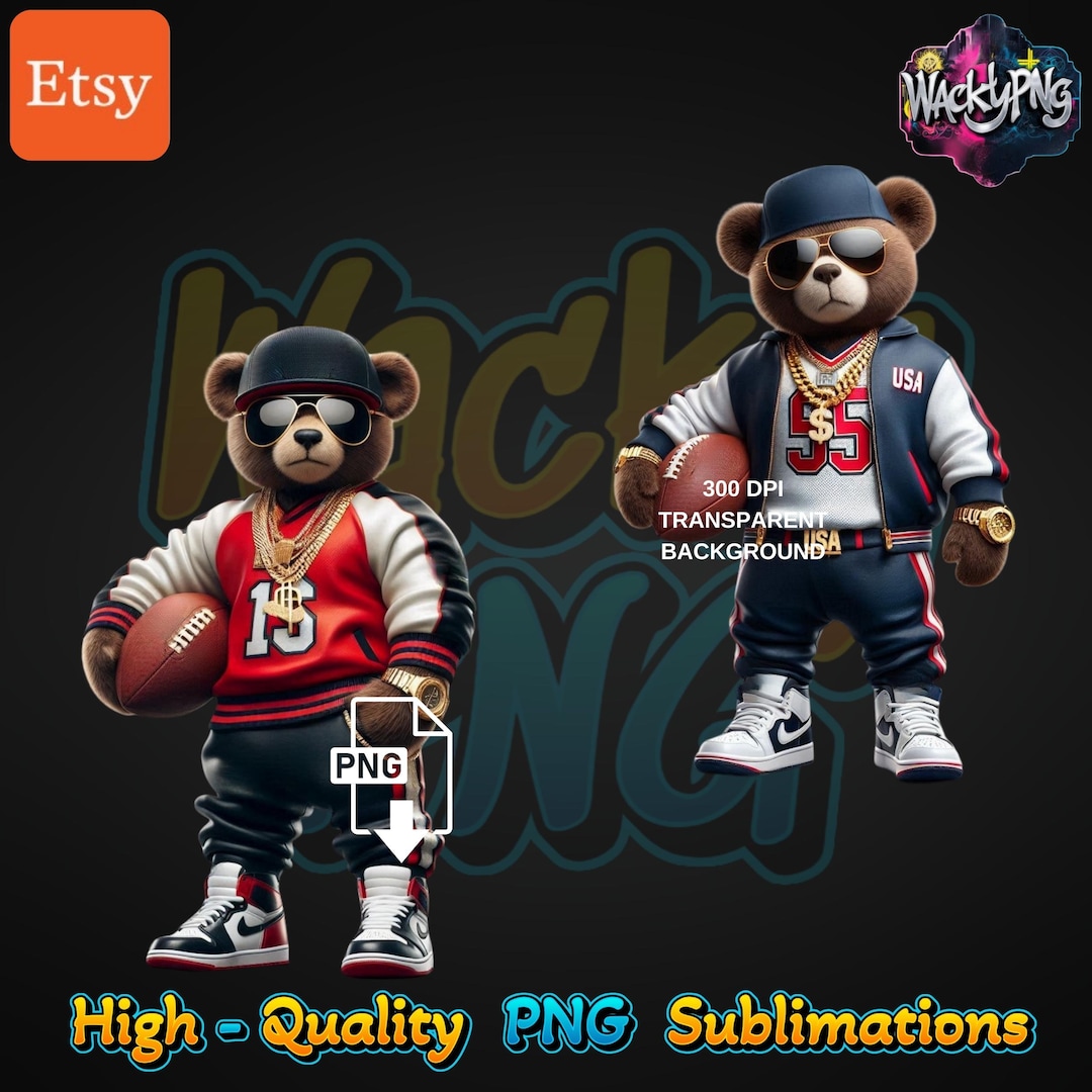 Dope Streetwear Bear Mascot PNG Set | Hip Hop Football Jersey T-shirt ...