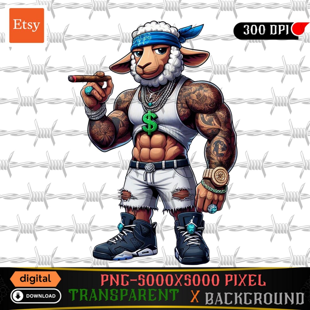 Gangster Sheep Muscular Sheep Urban Trap Designs Wacky Fan Art Instant ...