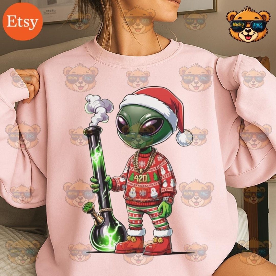 Christmas Alien PNG, Funny Space Character Clipart, Cute Alien in Santa ...