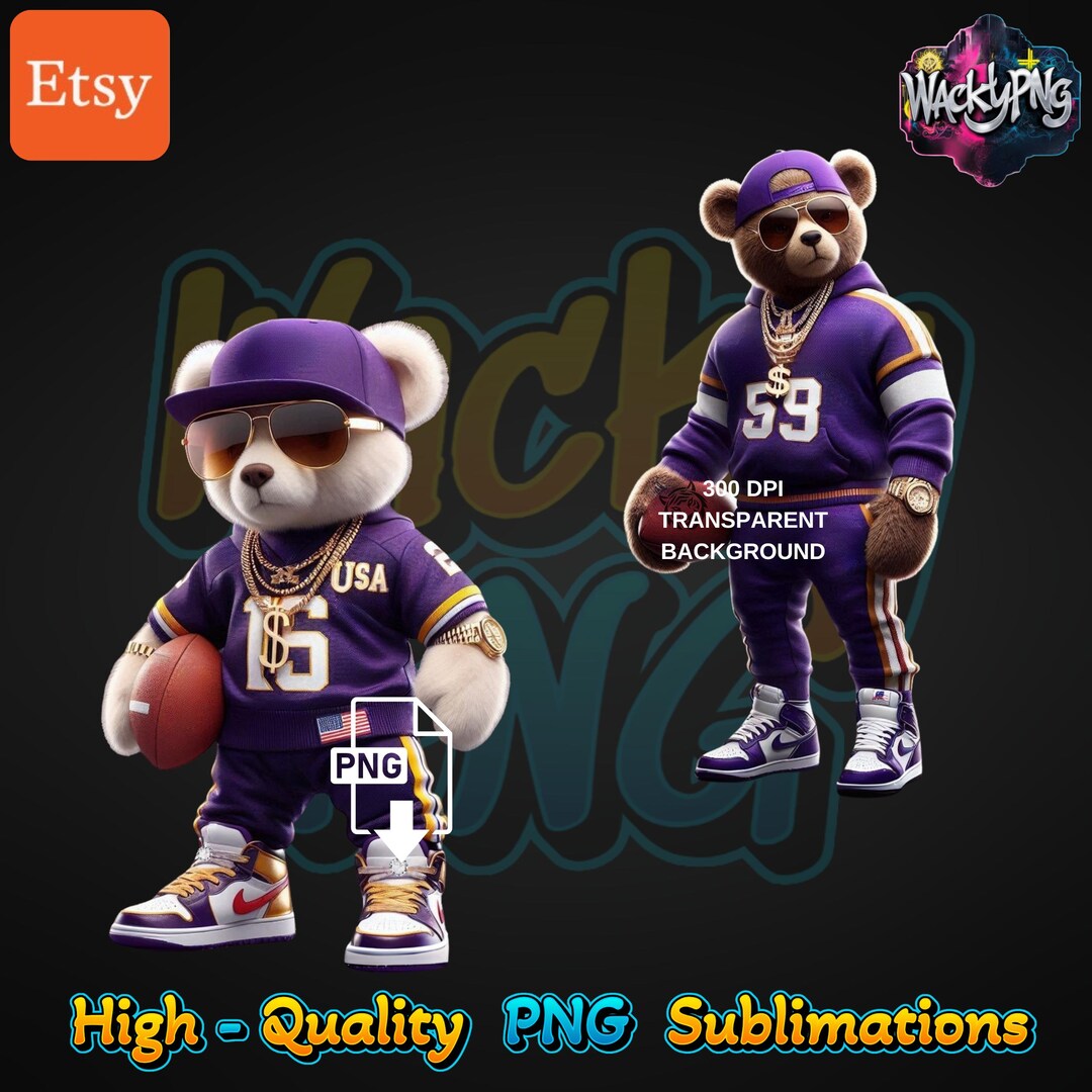 Gangsta Football Teddy Bear - Bold Streetwear Aesthetic Digital Designs ...