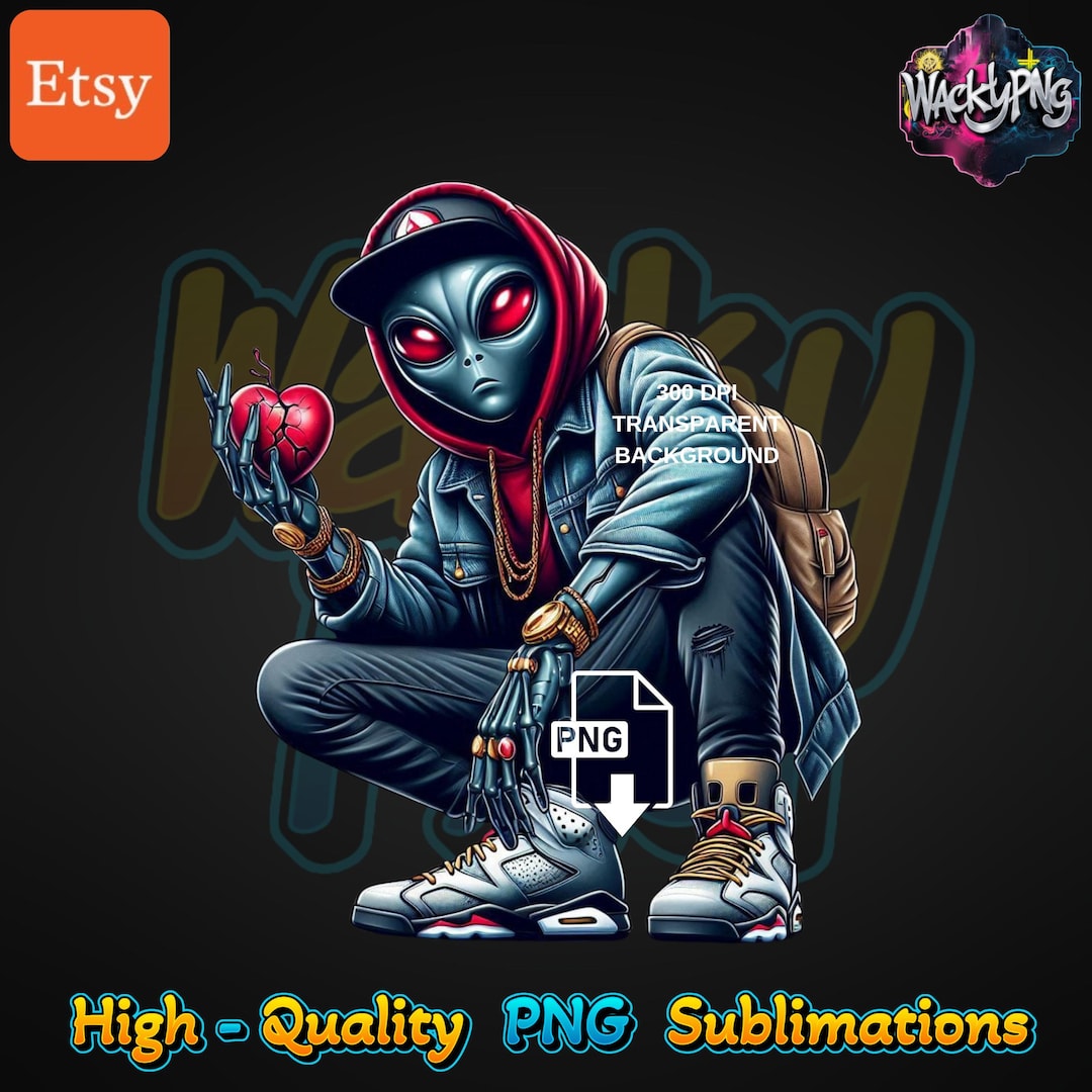 Urban Alien Gangster PNG: Streetwear Digital Design (300 DPI), Dtf PNG ...