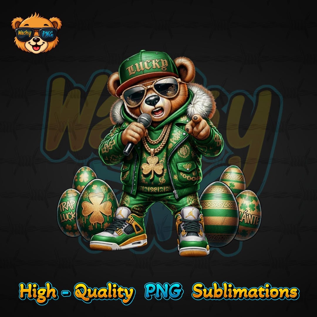St Patricks Day PNG Urban Bear Easter Design, Thug Lucky Shamrock ...