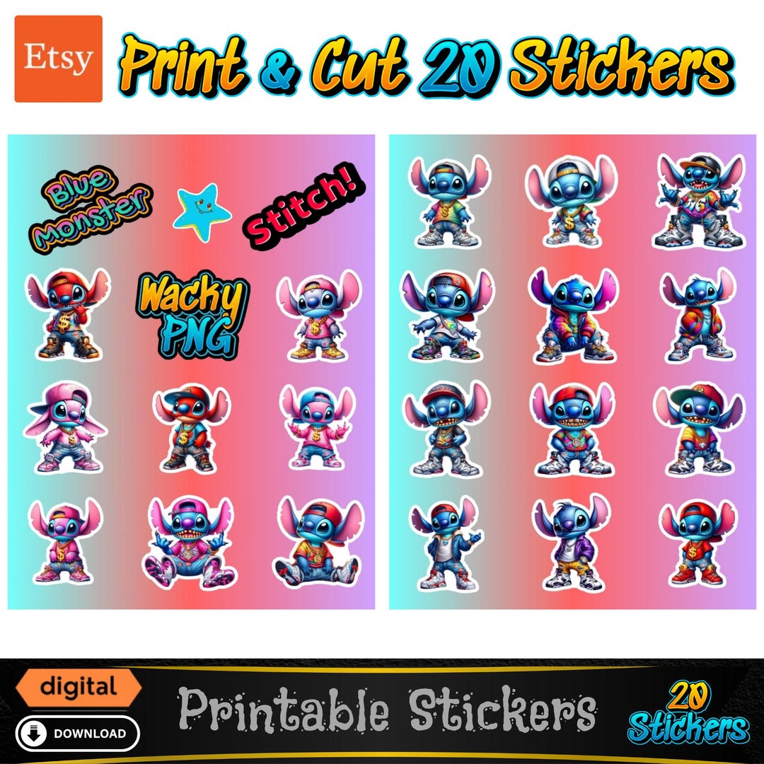 Stitch Cut Files Print and Cut Stickers Stitch Sticker Set Sublimation ...