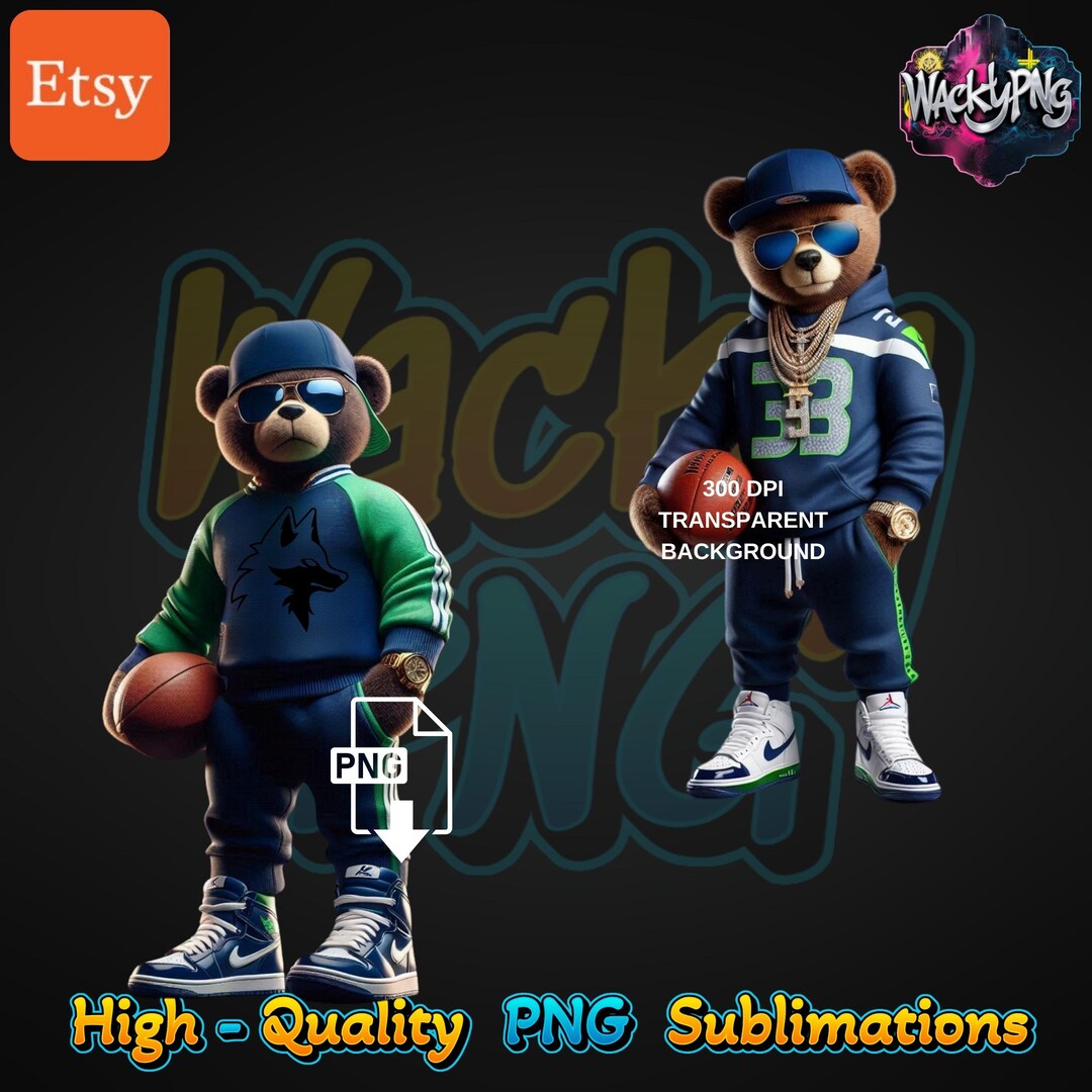Gangsta Football Teddy Bear PNG: Urban Streetwear Design (digital ...