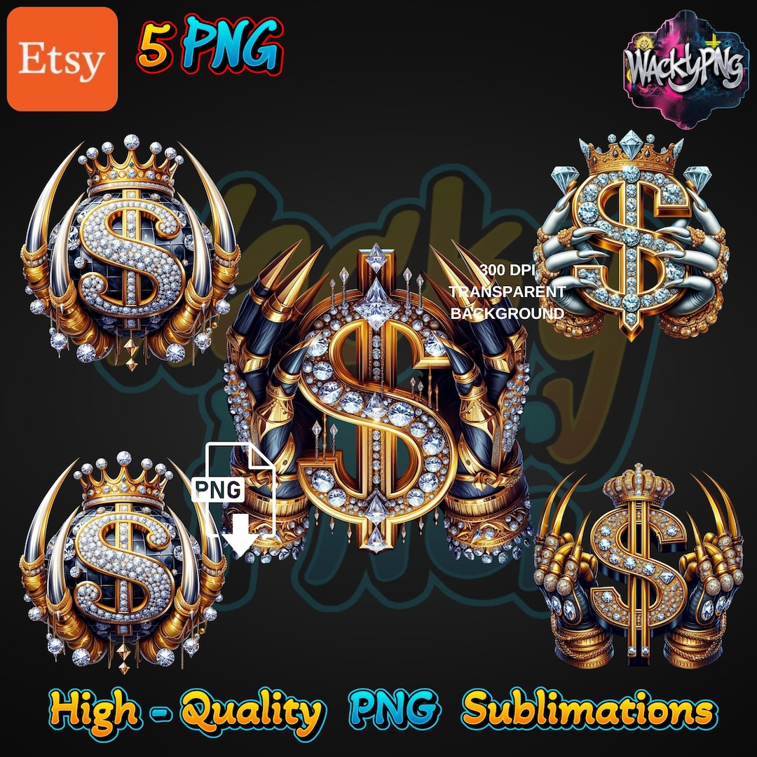 Luxury Dollar Sign PNG Bundle - Bold Streetwear Aesthetic Digital ...