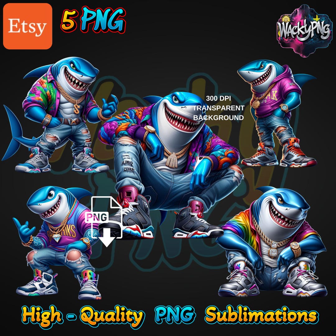 Villains Gangsta Sharks - Bold Streetwear Aesthetic Digital Designs for ...