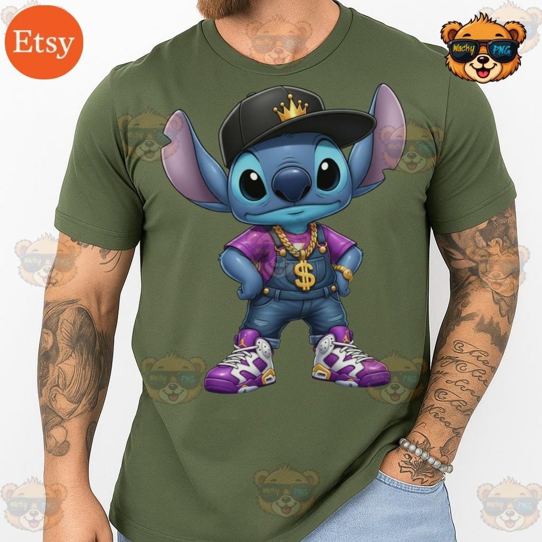 Cute Hip Hop Stitch Streetwear Rap Style Cartoon Character Designs, Dtf ...