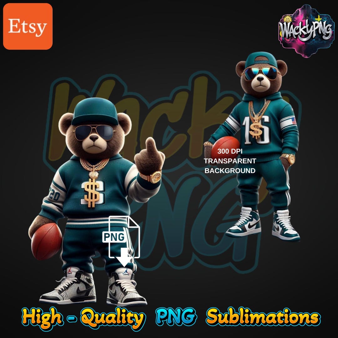 Gangsta Football Teddy Bear PNG: Urban Streetwear Design - Etsy
