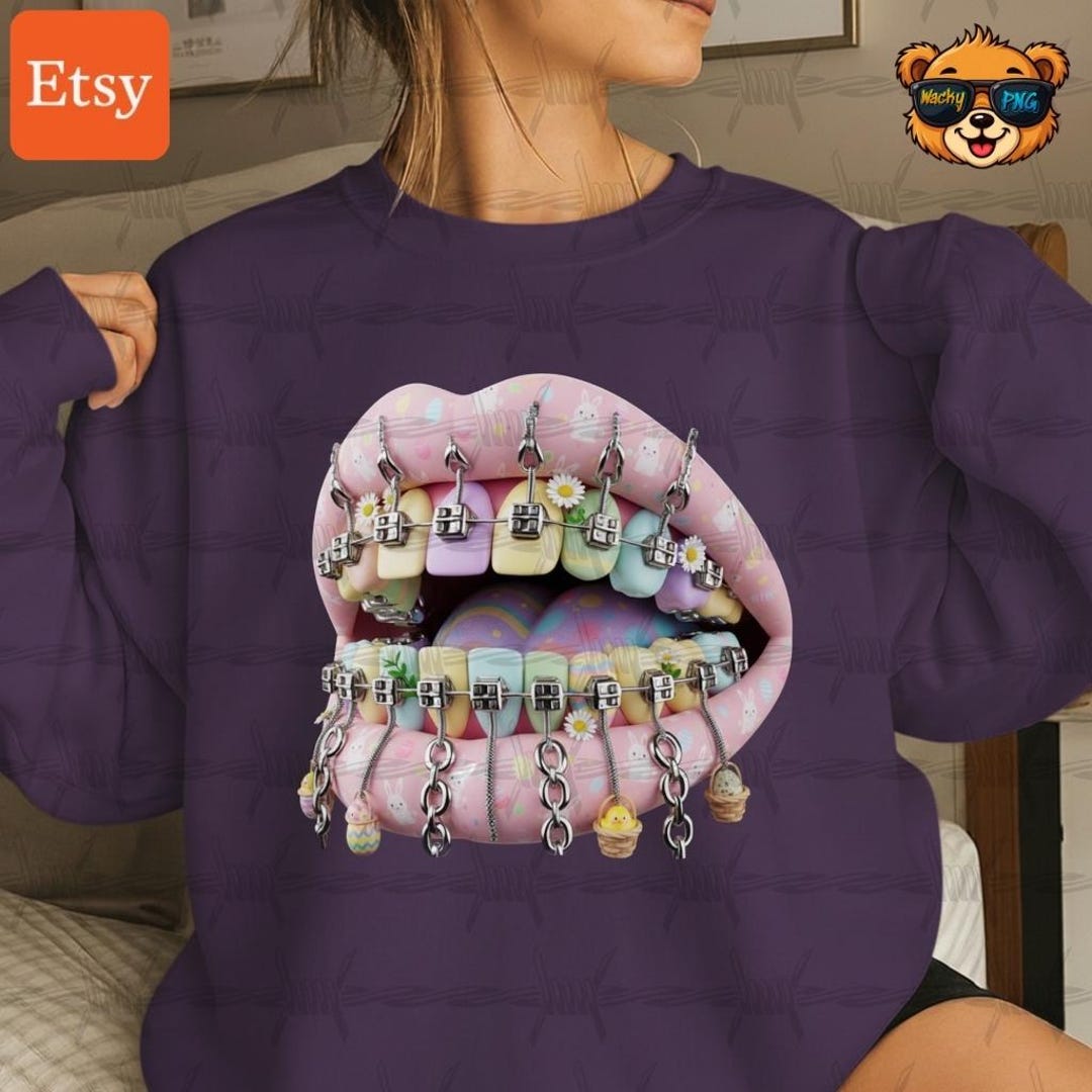 Easter Braces Lips PNG, Pastel Bunny Teeth Design, Cute Dental ...