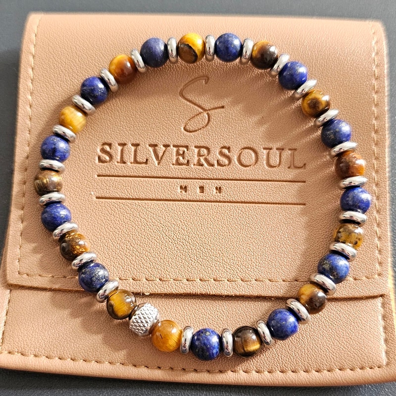 Man Steel Tiger Eye Bracelet - Etsy UK