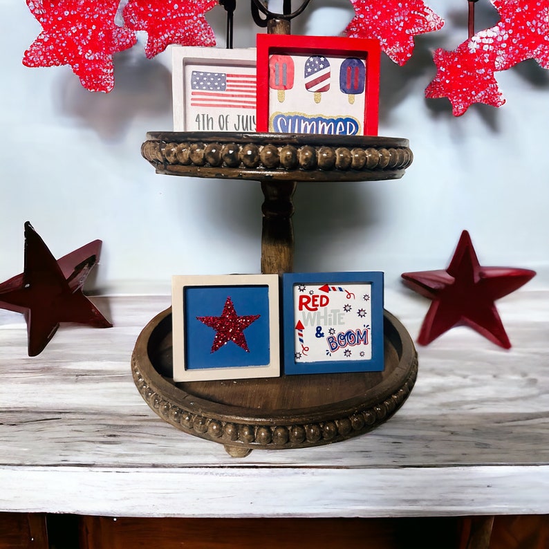 4th of July Tiered Tray Wood Signs, Summer Decor, Summertime, Small ...