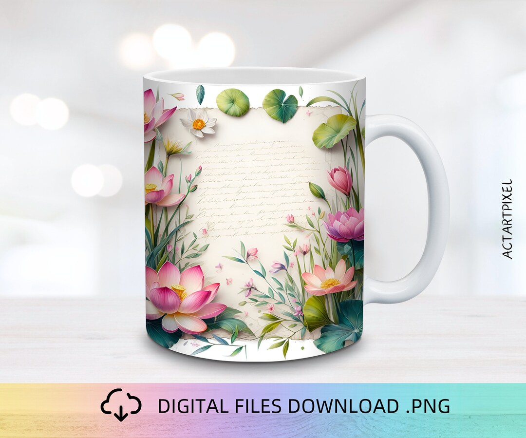 Floral Scrapbook Mug Wrap, 11&15oz Mug Wrap PNG, Mug Sublimation ...