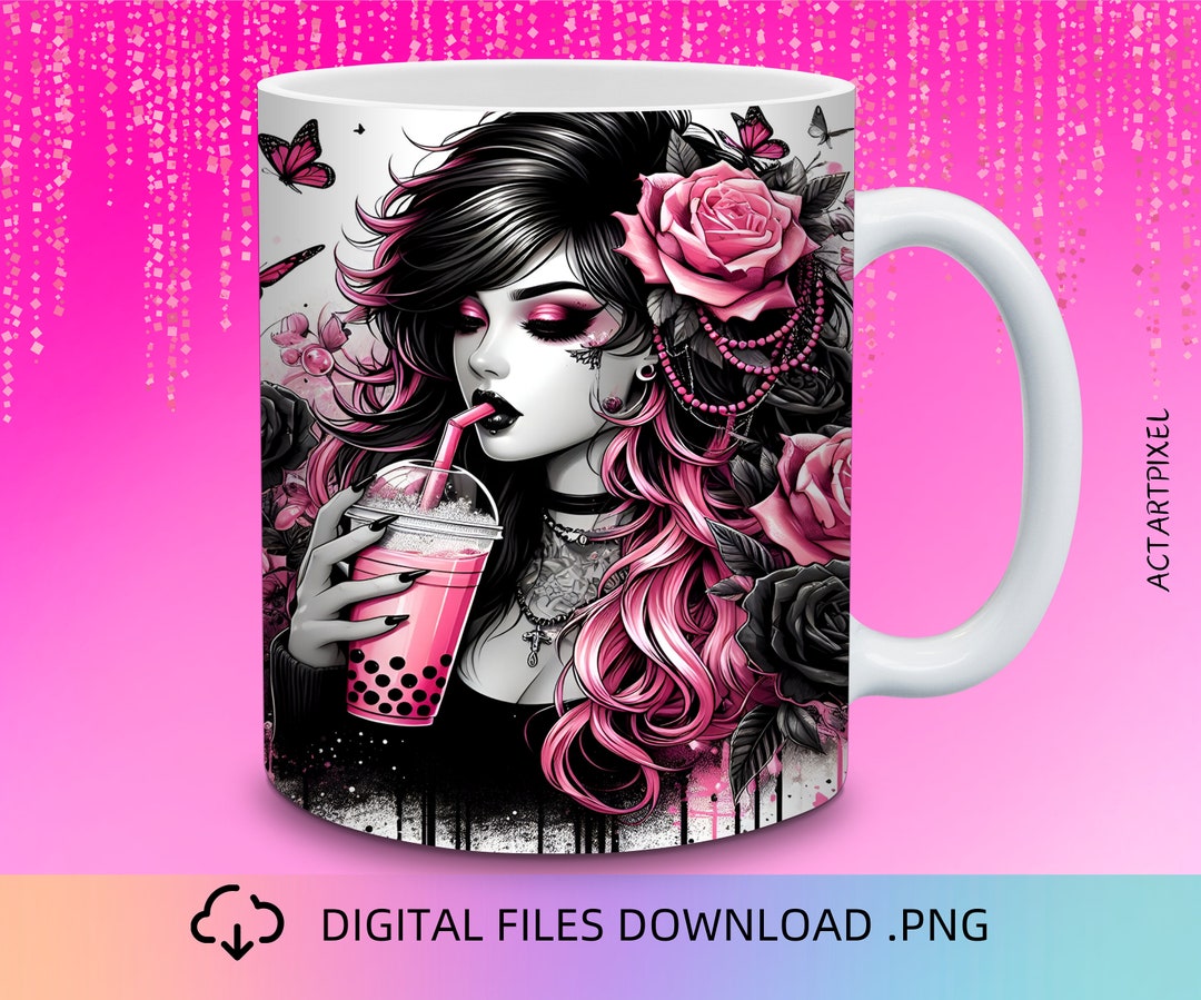 Gothic Anime Girl Mug Wrap Design, 11 & 15 Oz Mug Wrap, Mug Wrap PNG ...