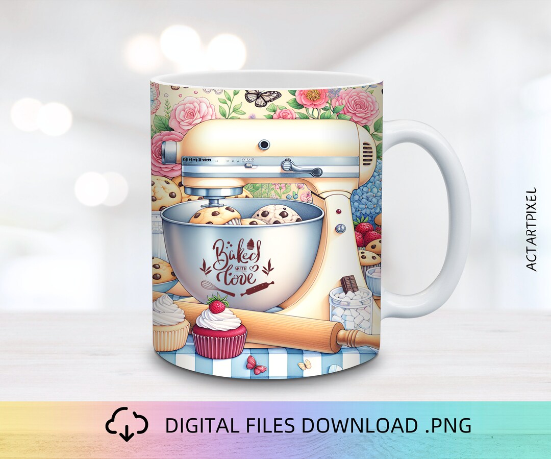 Baked With Love Mug Wrap, 11 and 15oz Mug Wrap PNG, Mug Sublimation ...