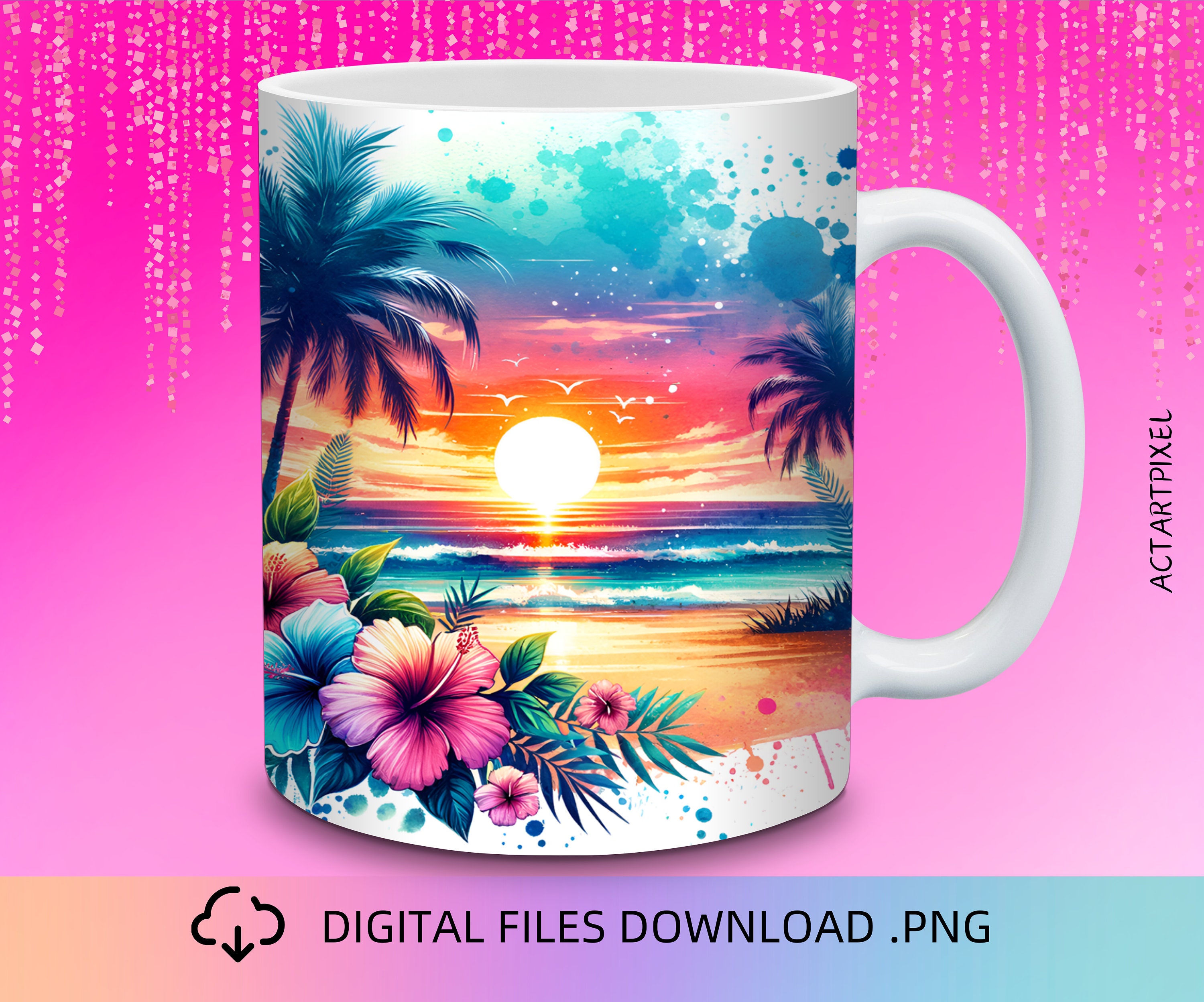 Sunset Beach Mug Wrap Design, 11 & 15 Oz Mug Wrap, Mug Wrap PNG, Summer ...