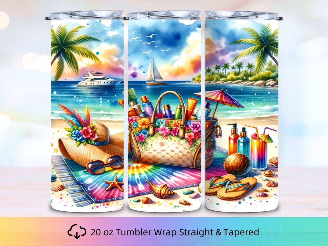 Summer 20oz Skinny Tumbler Wrap, Beach Ocean Tumbler Sublimation, Beach ...