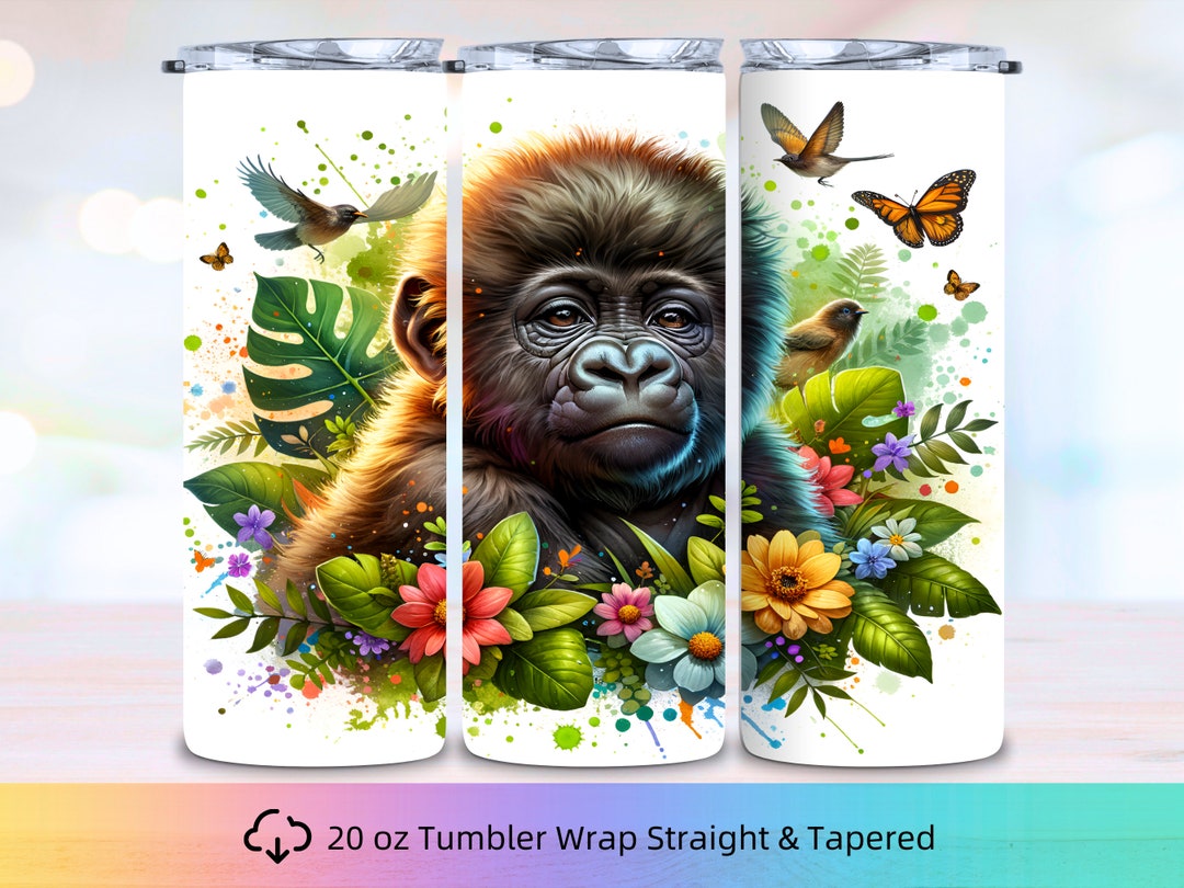 Gorilla Skinny Tumbler Wrap, 20oz Skinny Tumbler, Safari Tumbler Design ...