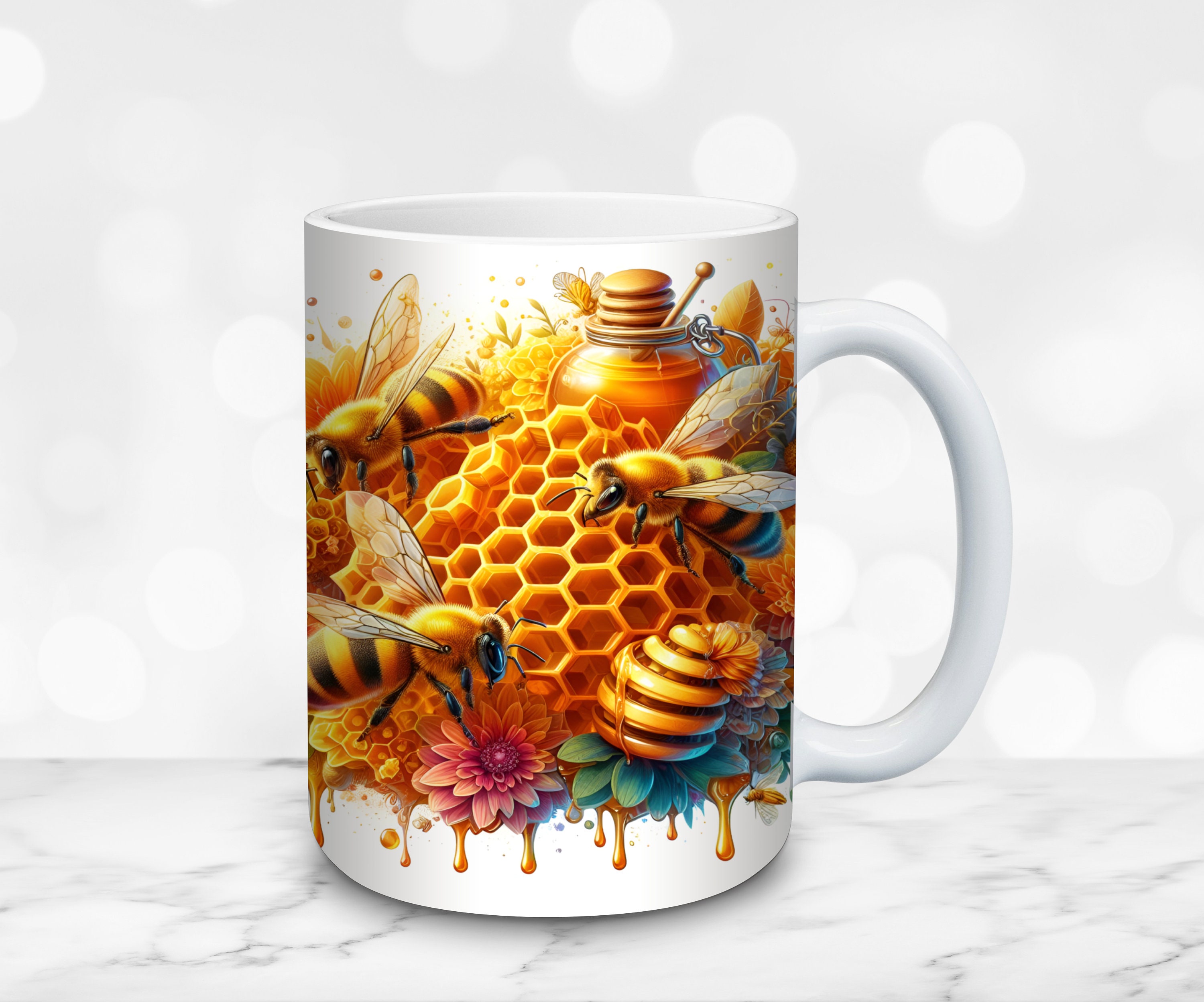 Beehive Mug Wrap, 11 and 15oz Mug Wrap PNG, Mug Sublimation, Bee Mug ...
