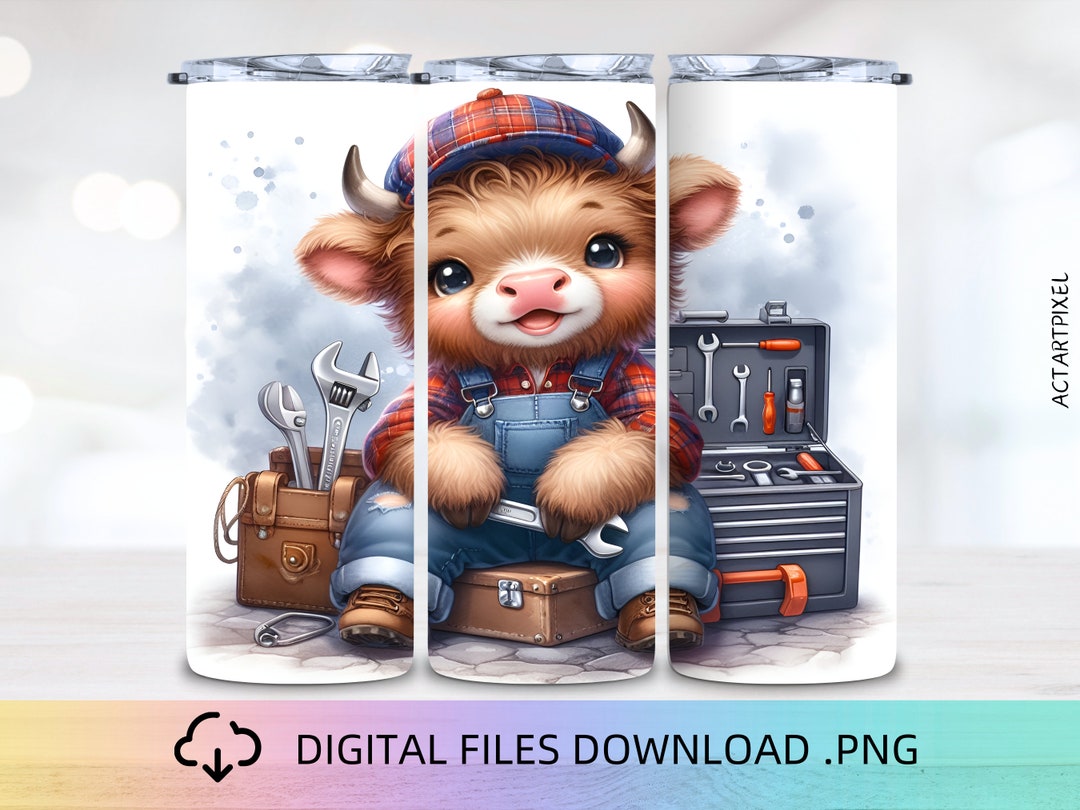 Handyman Highland Cow Tumbler Wrap, 20oz Tumbler Sublimation Design ...