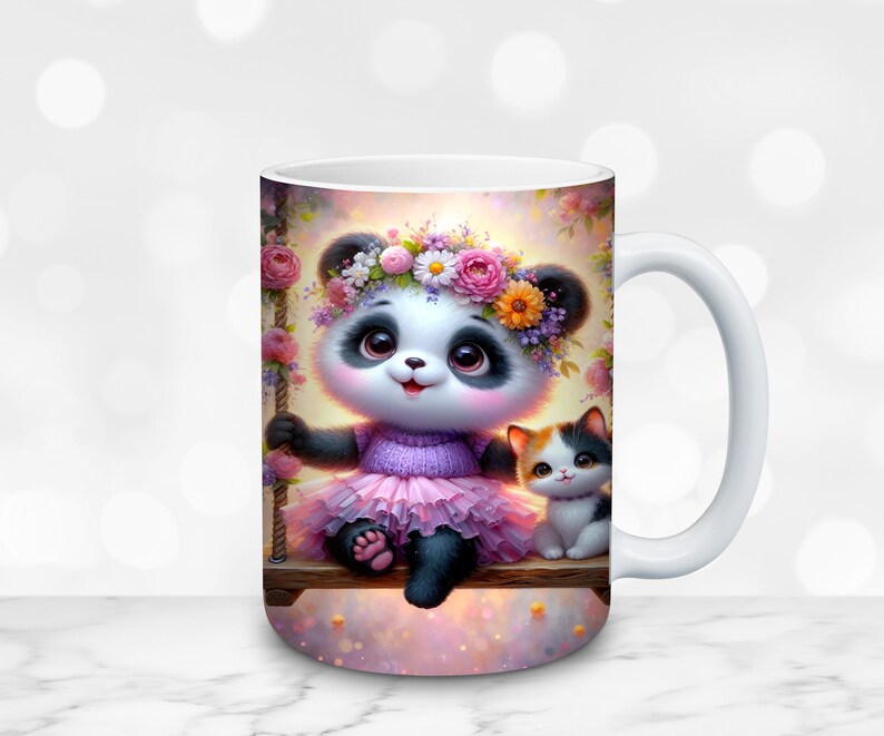 Cute Panda on Swing Mug Wrap, 11&15oz Mug Wrap PNG, Mug Sublimation ...