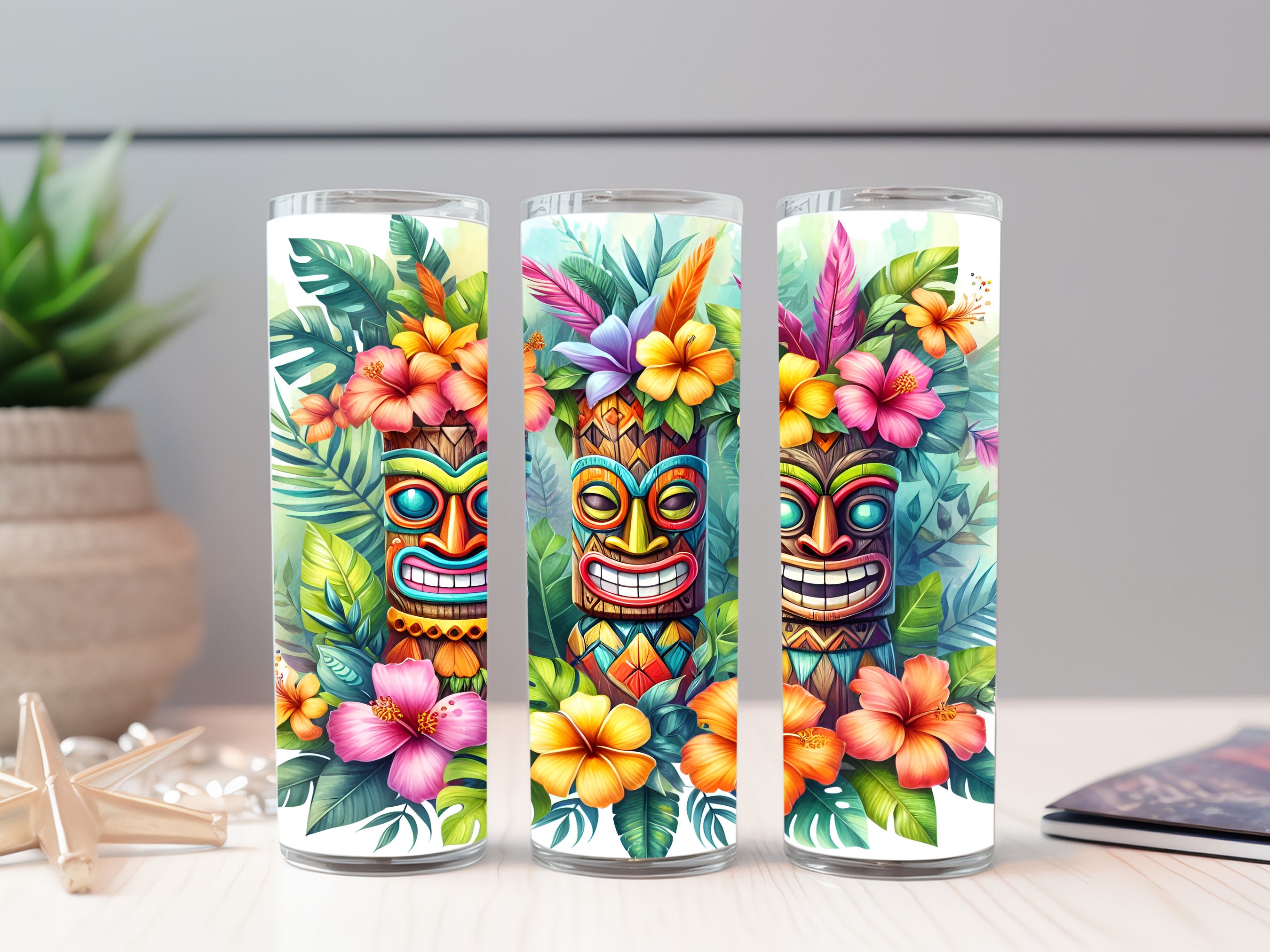 Tiki Mask Tumbler Wrap, 20oz Skinny Tumbler, Sublimation PNG, Tiki Head ...
