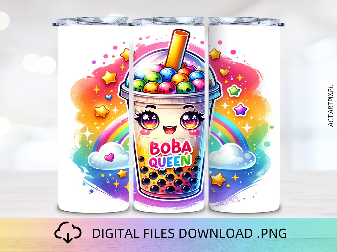 Boba Queen Milk Tea 20oz Tumbler Wrap: PNG Sublimation (digital ...