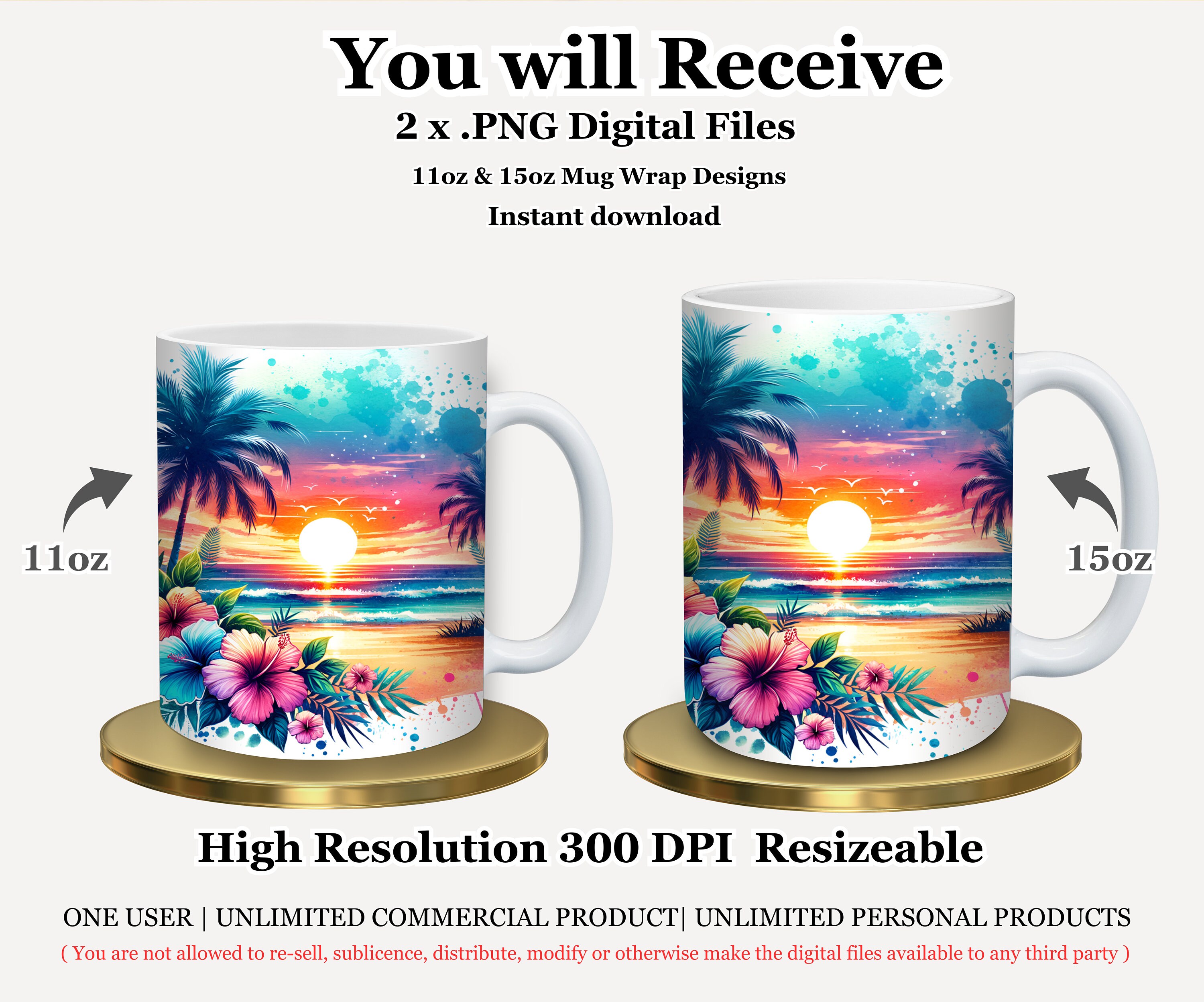 Sunset Beach Mug Wrap Design, 11 & 15 Oz Mug Wrap, Mug Wrap PNG, Summer ...