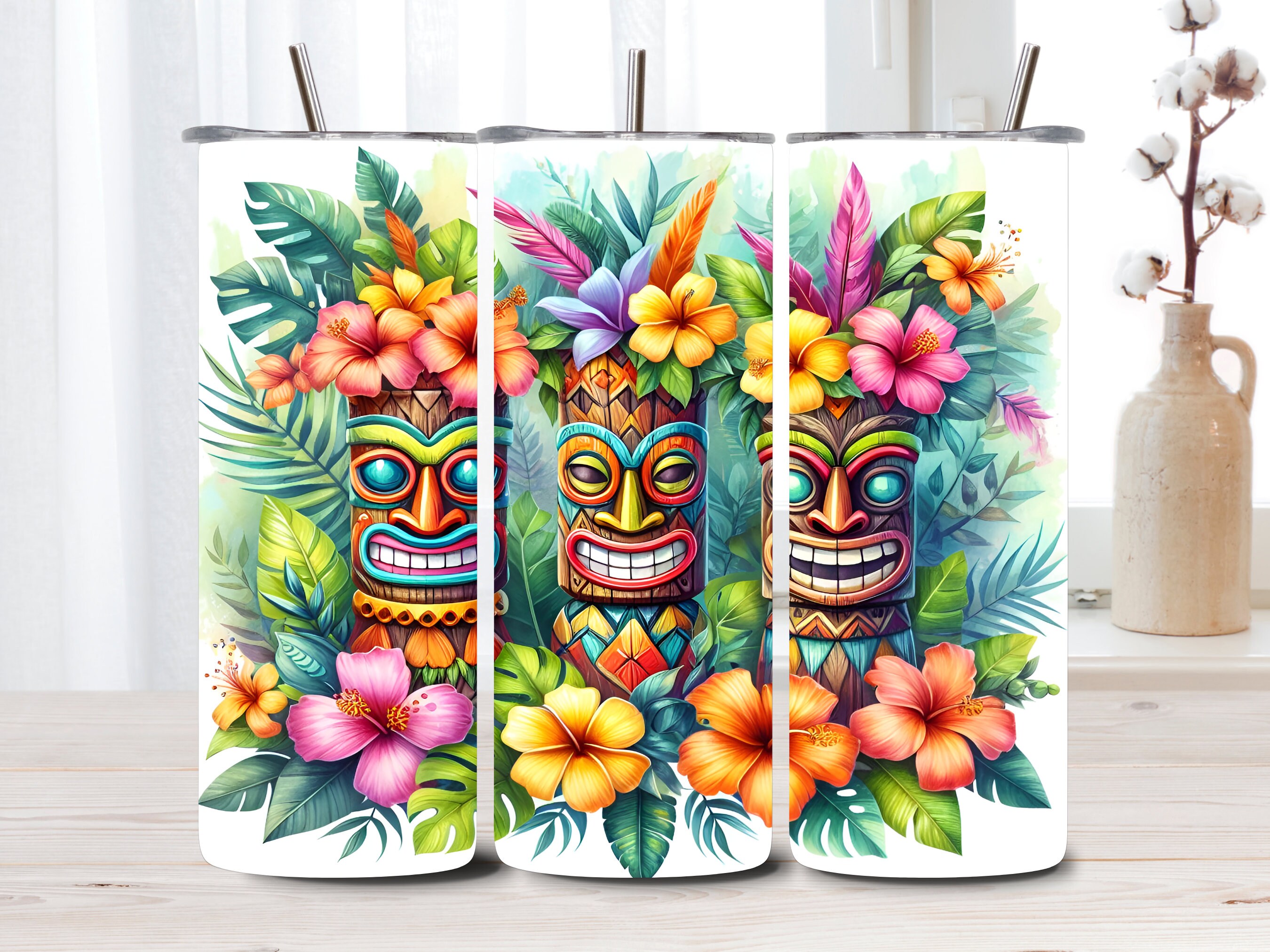 Tiki Mask Tumbler Wrap, 20oz Skinny Tumbler, Sublimation PNG, Tiki Head ...