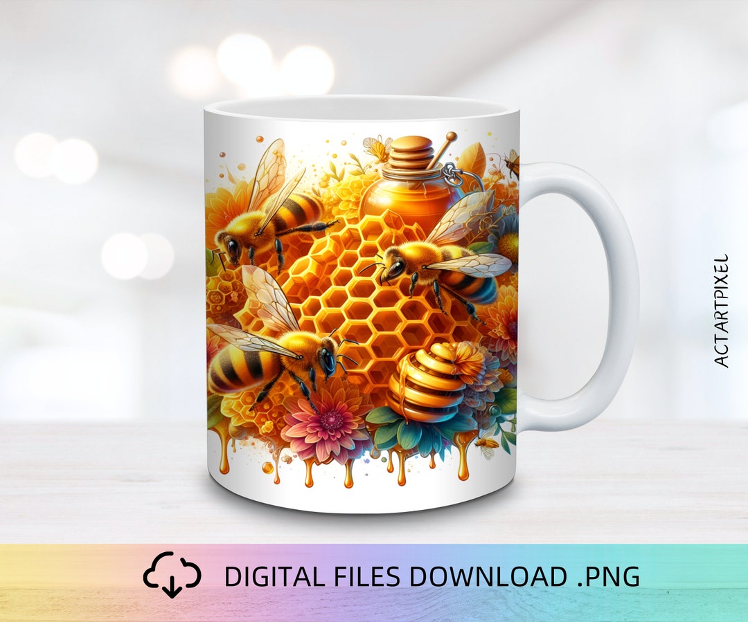 Beehive Mug Wrap, 11 and 15oz Mug Wrap PNG, Mug Sublimation, Bee Mug ...