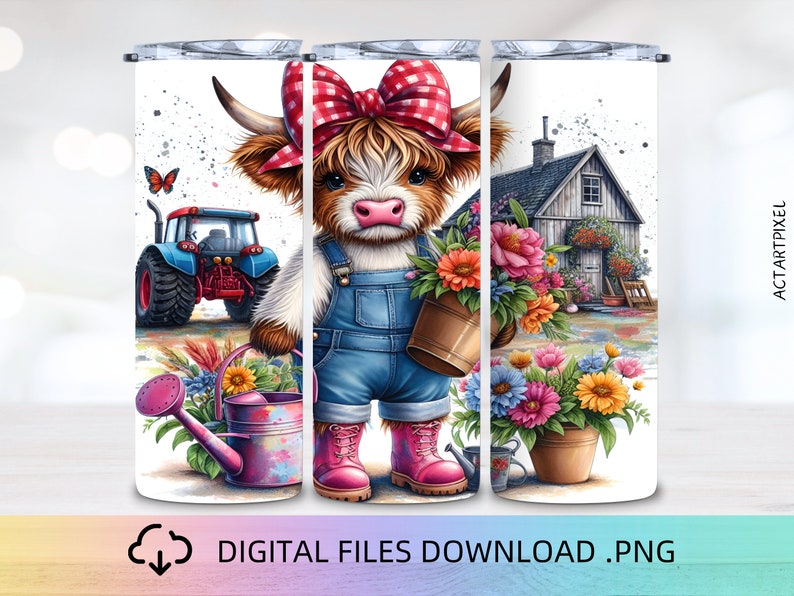 Farm Girl Highland Cow Tumbler Wrap, 20oz Tumbler Sublimation Design ...