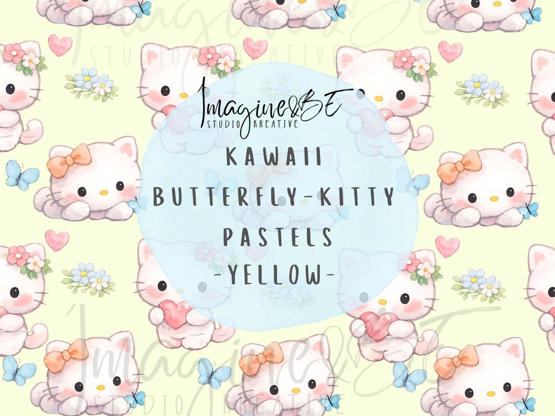 Pastel Watercolor Kawaii Cat Seamless Digital File | YELLOW SUNSHINE ...