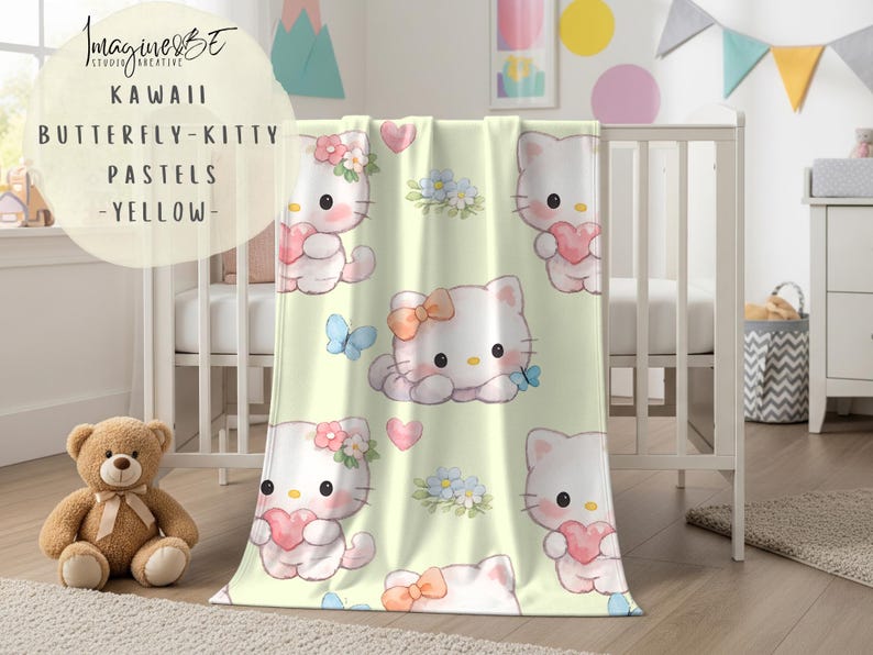 Pastel Watercolor Kawaii Cat Seamless Digital File | YELLOW SUNSHINE ...