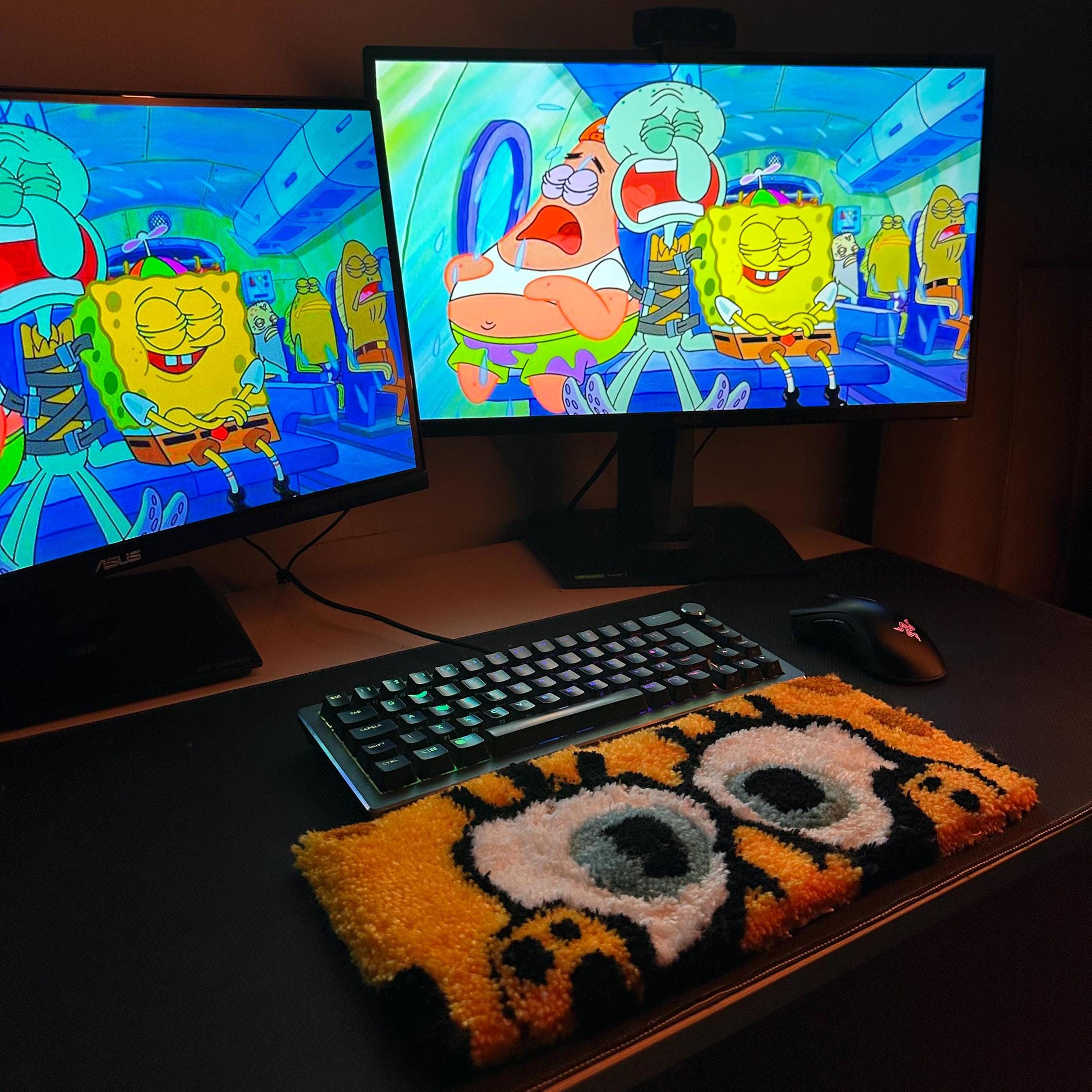 Custom Spongebob Keyboard Rug Handmade Fluffy Desk Mat Unique Gaming ...