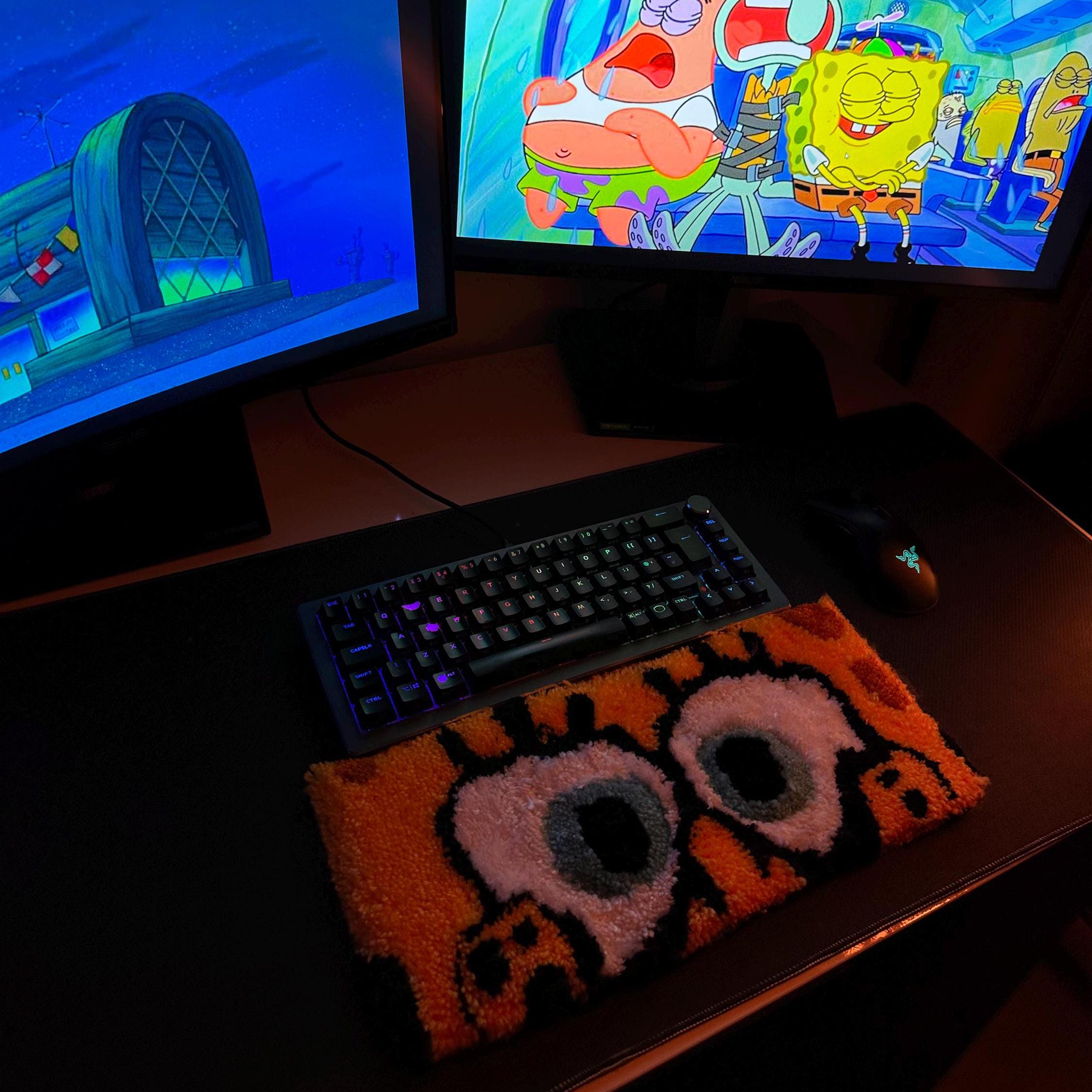 Custom Spongebob Keyboard Rug Handmade Fluffy Desk Mat Unique Gaming ...