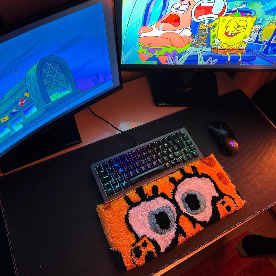 Custom Spongebob Keyboard Rug Handmade Fluffy Desk Mat Unique Gaming ...