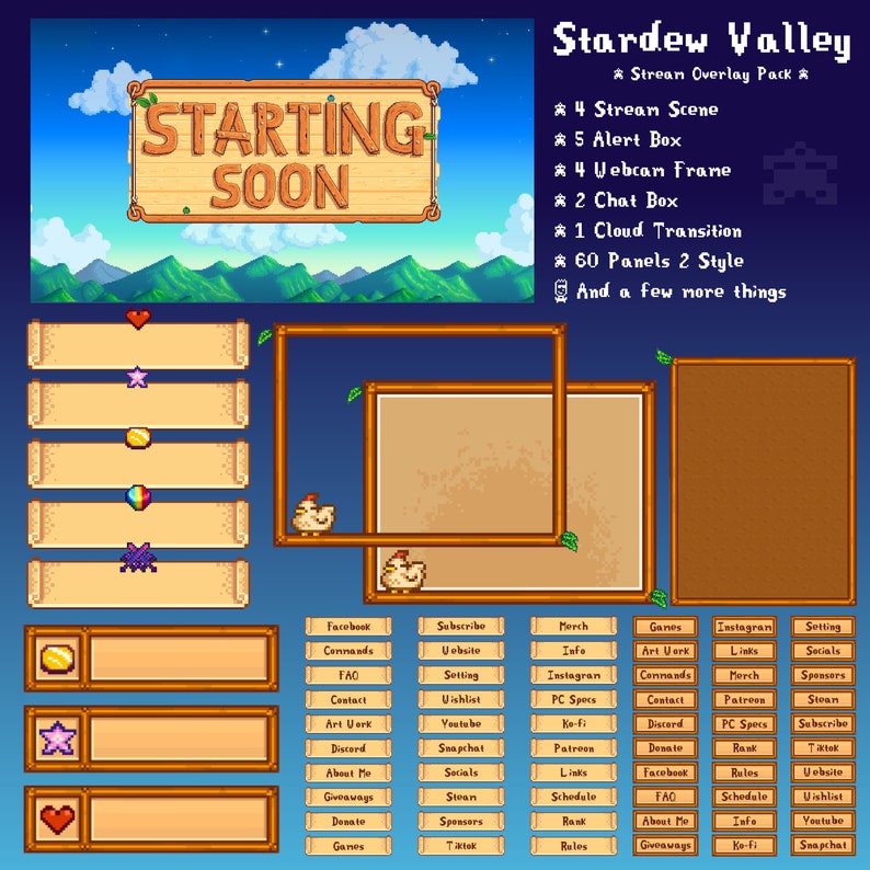 Animated Stardew Valley Stream Overlay Package: Pixel Art - Etsy