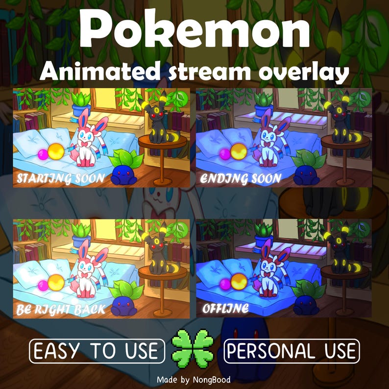 Sylveon Pokemon Animated Stream Overlay | Twitch, Kick, Youtube - Etsy