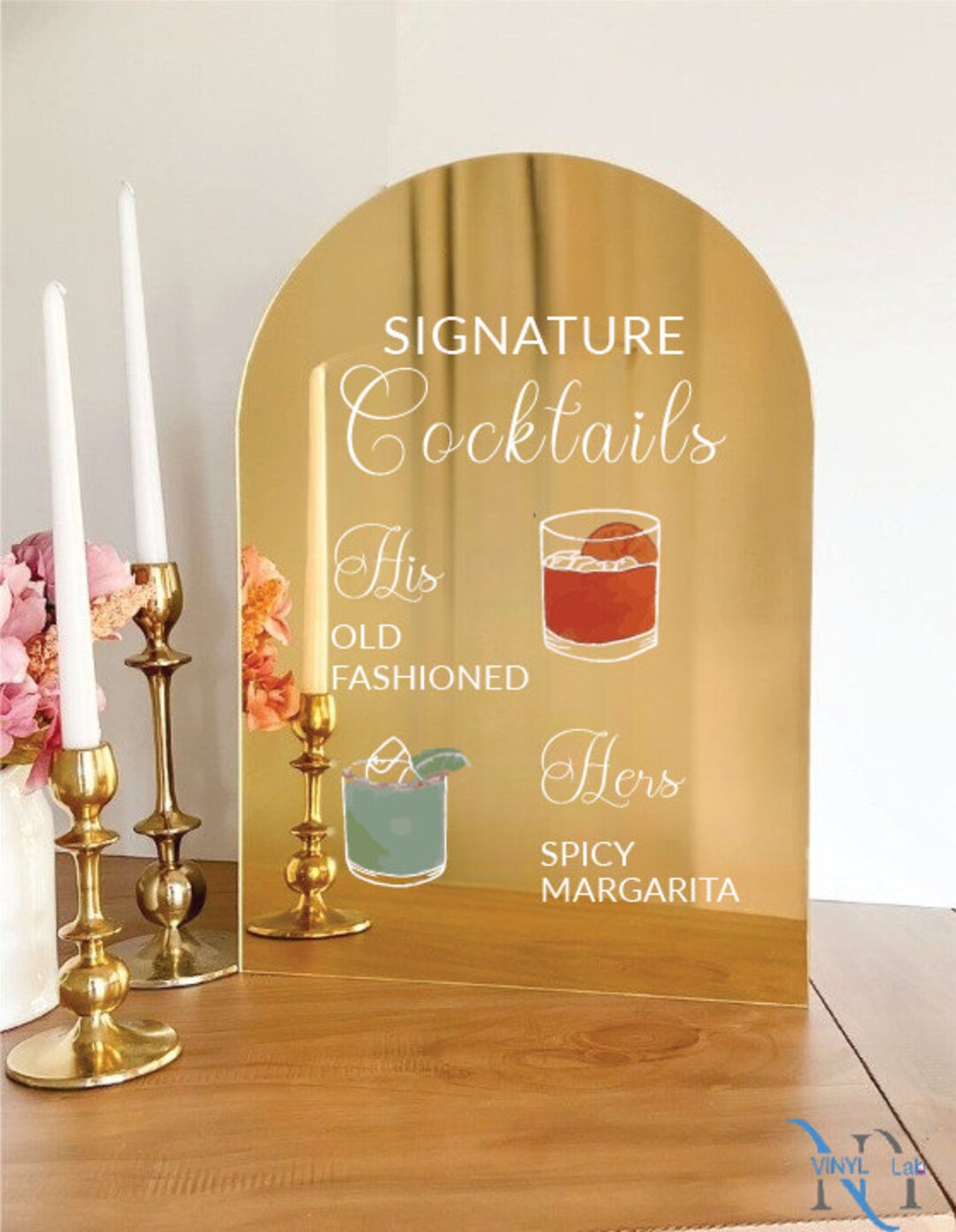 Signature Cocktail Signs Premium Decals Gold Mirror Vinyl Decal Vinyl ...